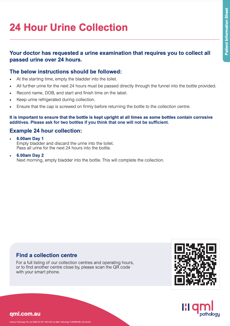 Urine Collection – 24 Hour | QML Pathology